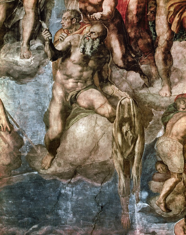 Sistine Chapel Ceiling: The Last Judgement, detail of St. Bartholomew holding his flayed skin ...